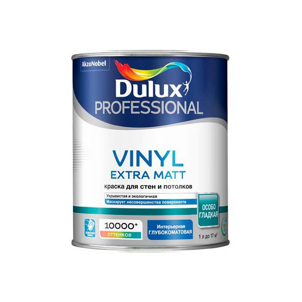 Краска Dulux Professional Vinyl Extra Matt BW для стен и потолков, 1 л ...